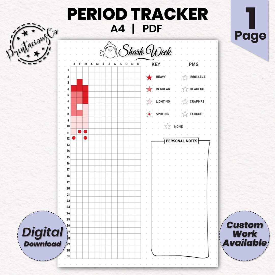 Period Tracker | A4 Journal Page | Printable Tracker | Ovulation ...