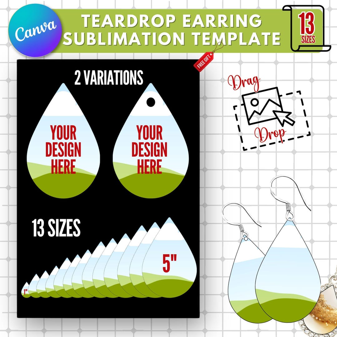 Teardrop Earring Sublimation Template: Editable Canva Design (digital ...