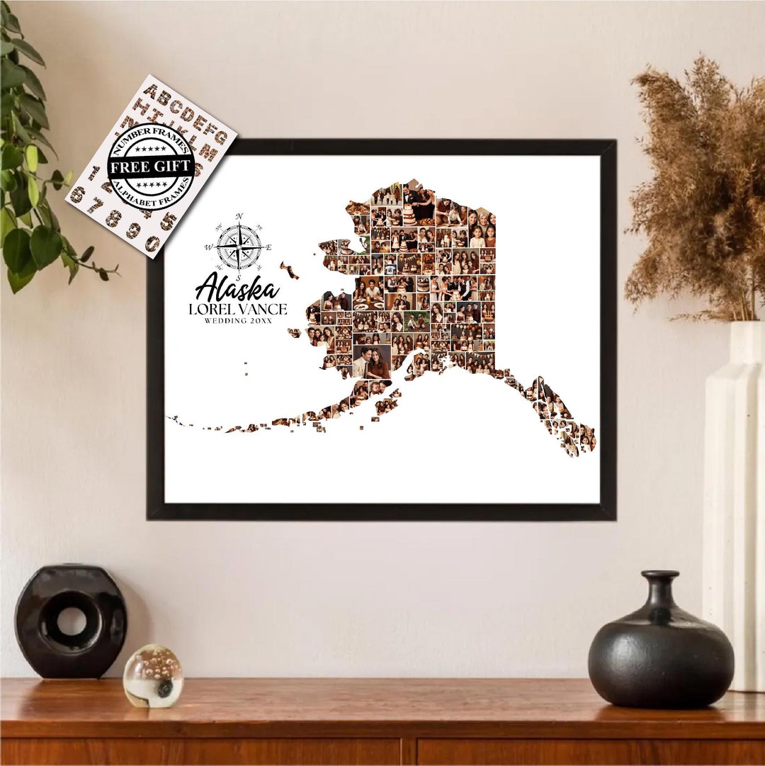 Editable Alaska Map Photo Collage Template | Custom Photo Collage Gift ...