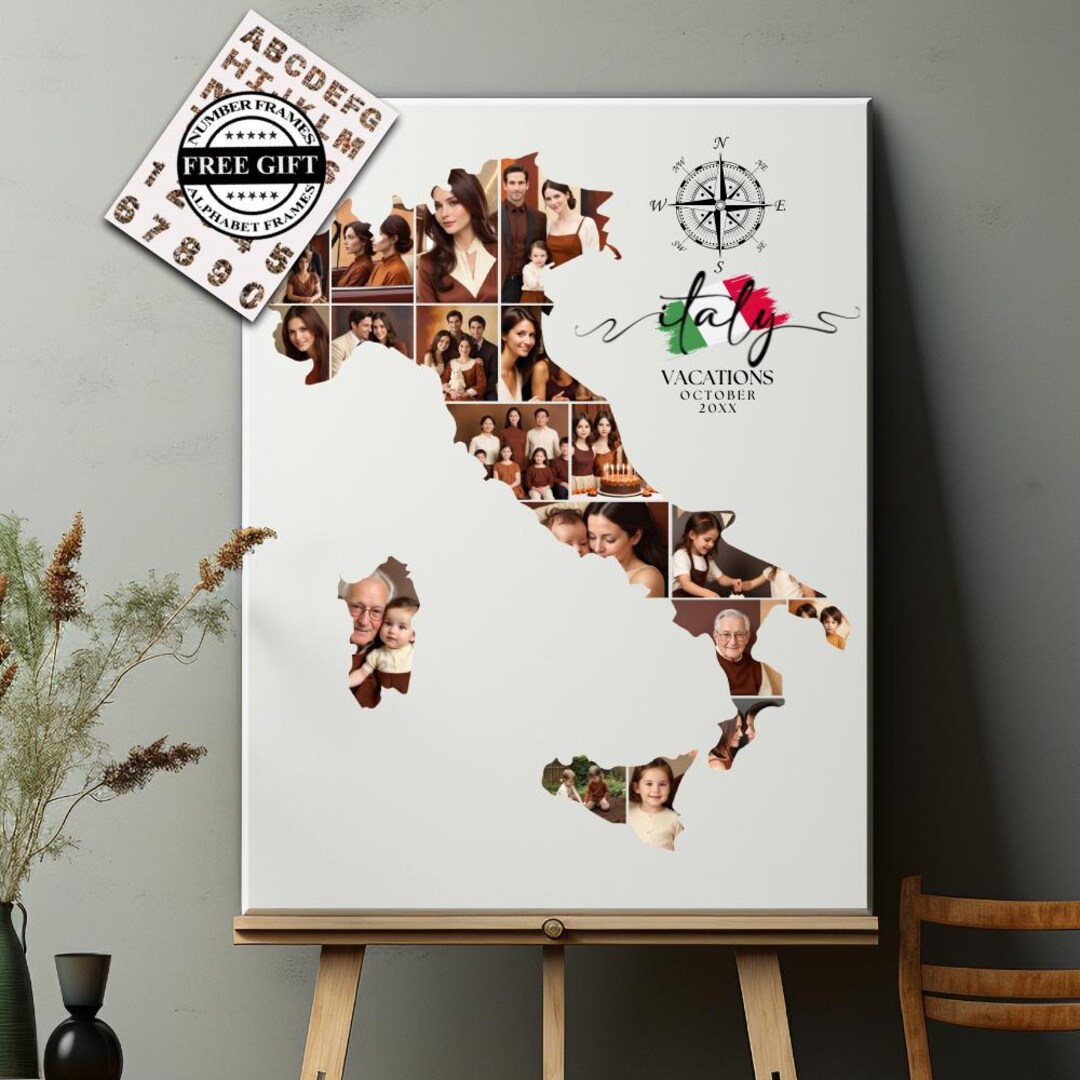 Editable Italy Map Photo Collage Template | Custom Photo Collage Gift ...