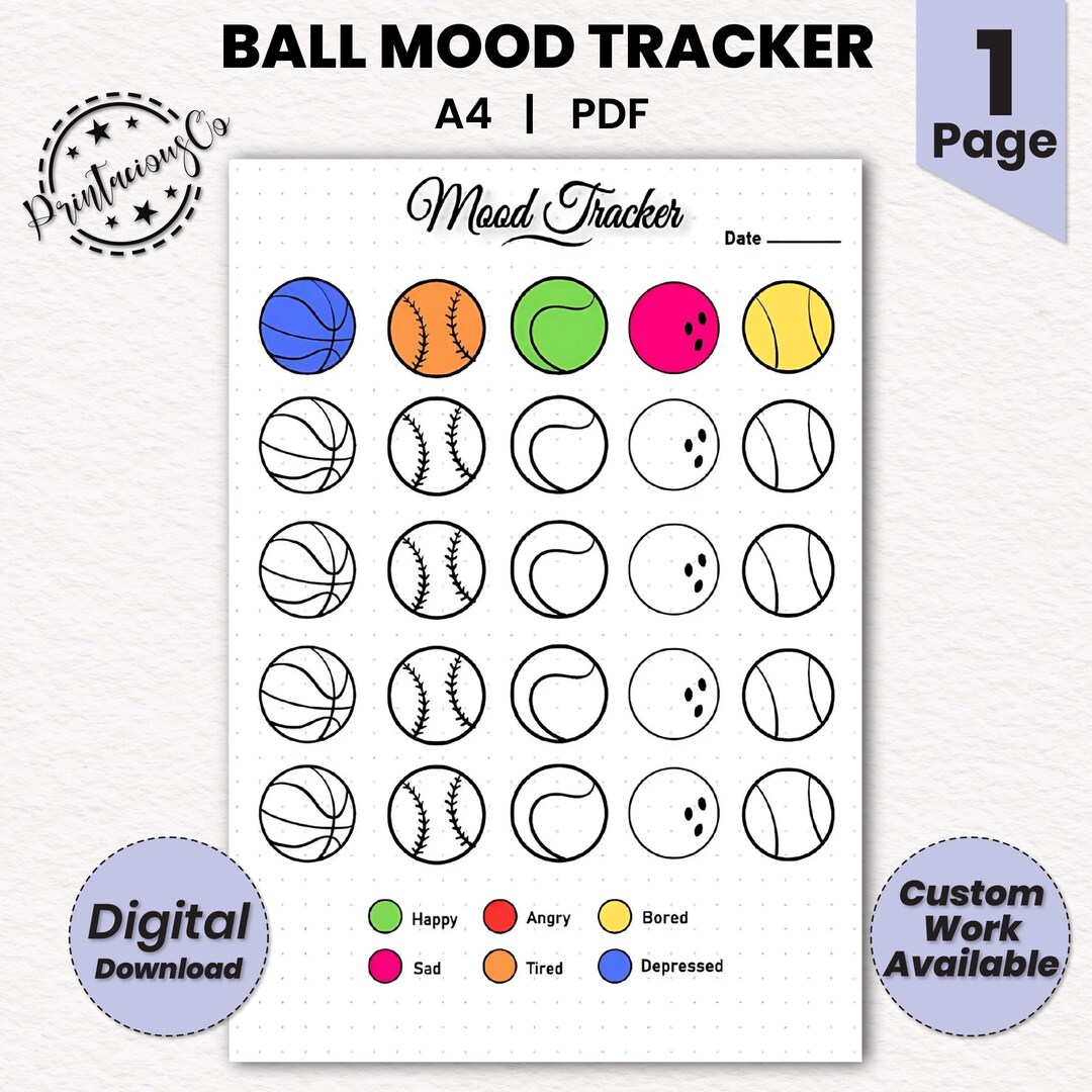Ball Mood Tracker Printable | Daily Mood Tracker | Feelings Tracker ...