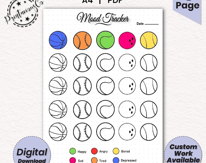 Mood Tracker Printable Daily Yearly Mood Journal, Mental Health ...