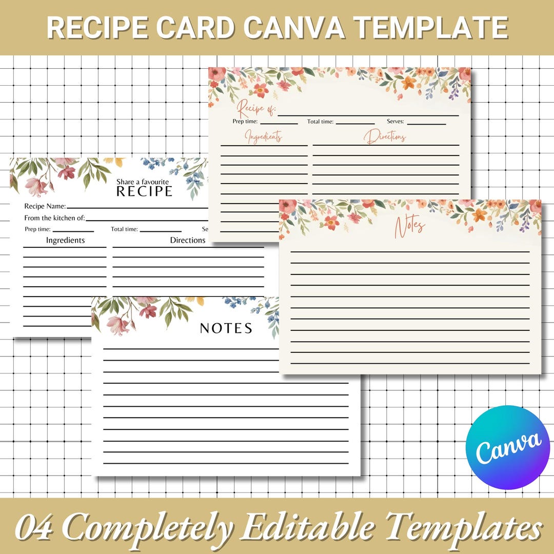 Editable Recipe Card Canva Template | Simple Recipe Card Template ...