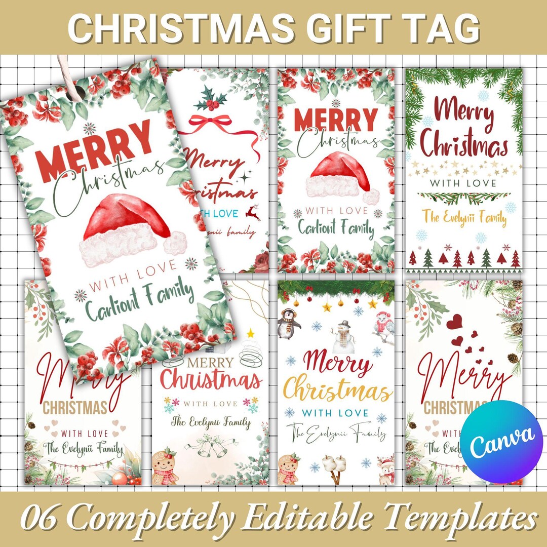Editable Christmas Gift Tags | Holiday Present Labels (canva Template ...