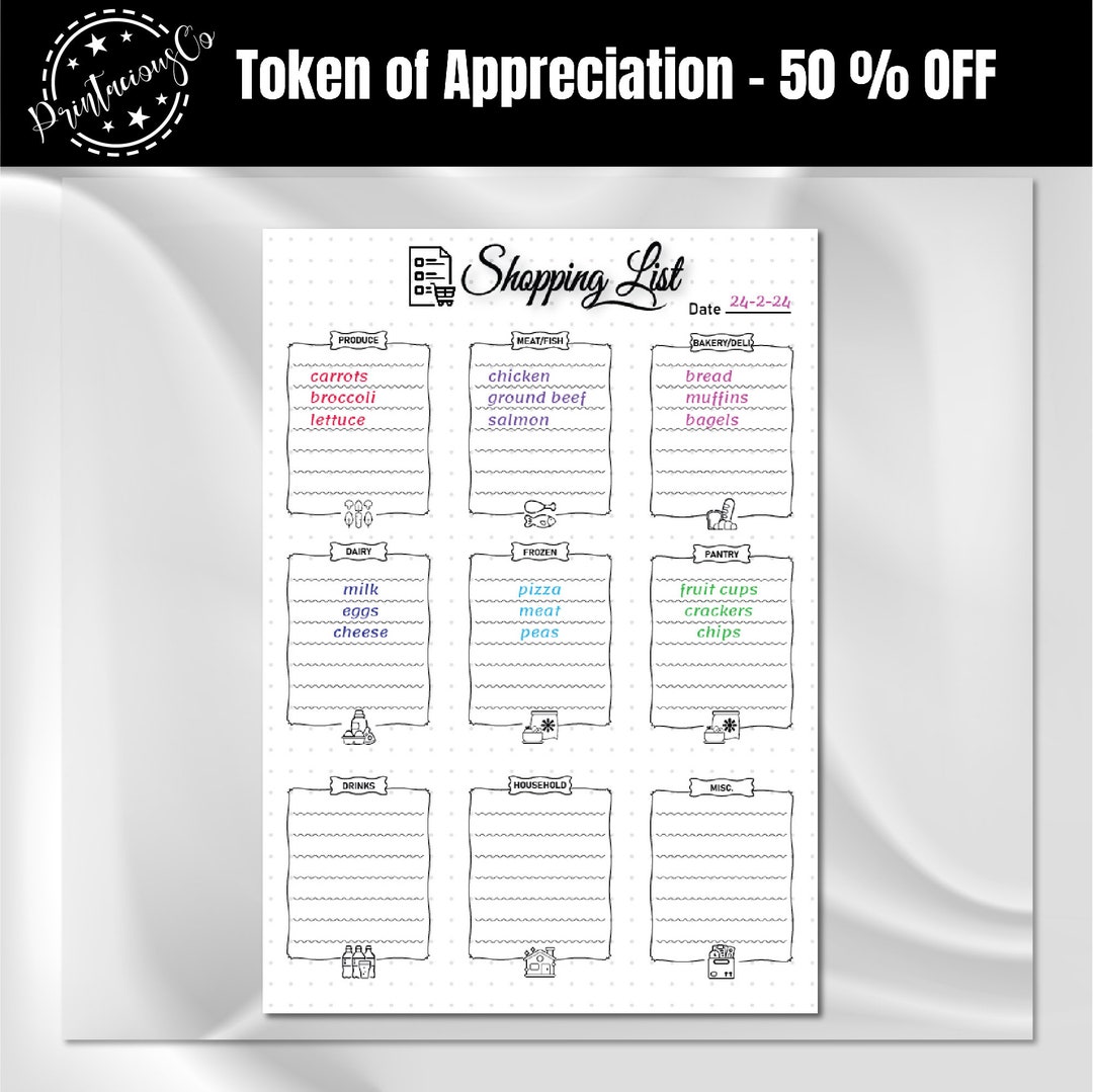 Shopping List A4 Journal Page Printable Tracker Printable Grocery List ...