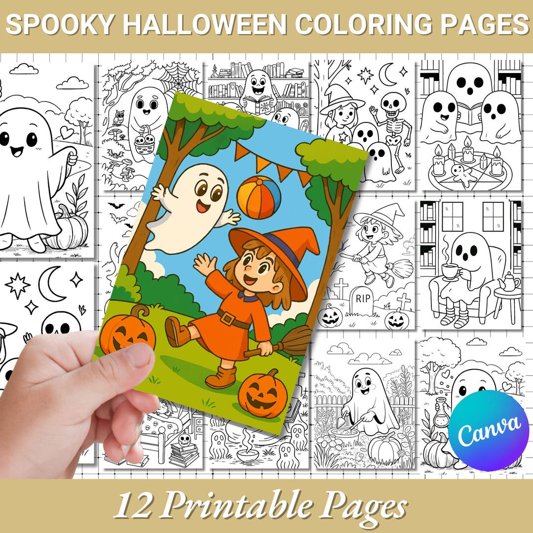 Spooky Halloween Coloring Page Template |printable Canva Template ...
