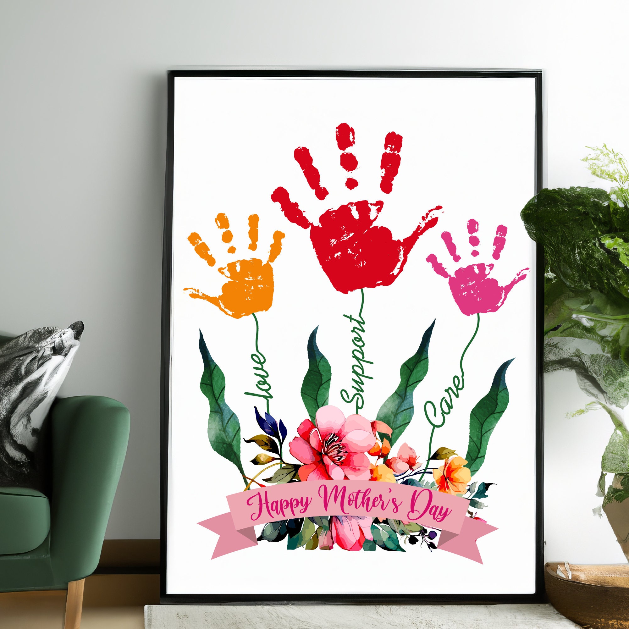 Mothers Day Handprint Garden Printable Handprint Flowers Bouquet Memory ...