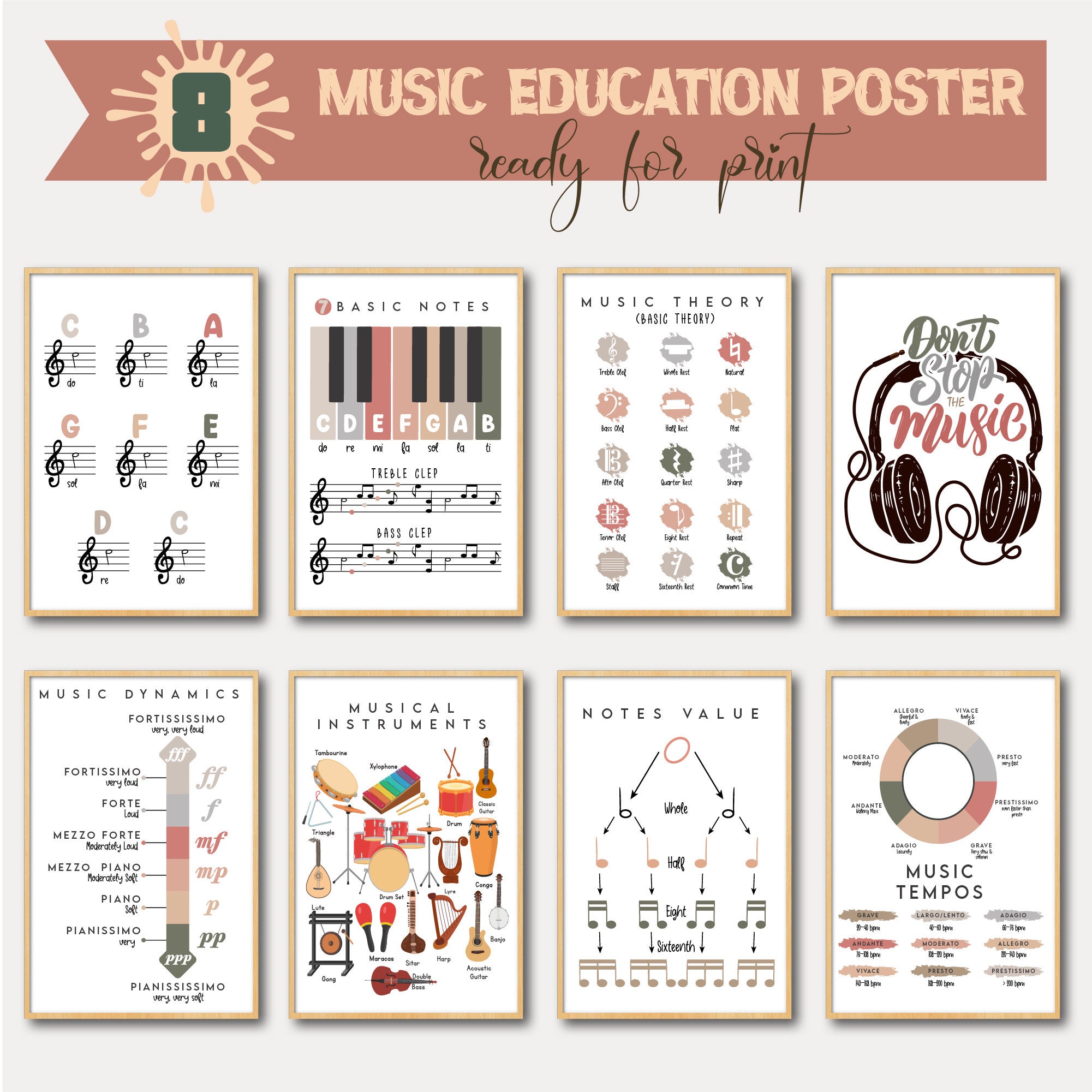 Music Theory Poster Educational Poster Notes Values Homeschool Decor ...