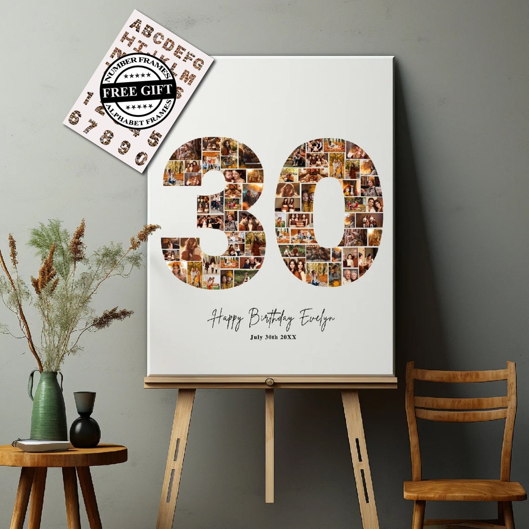 30th Birthday Number Photo Collage Personalized 30th Birthday Gift for ...