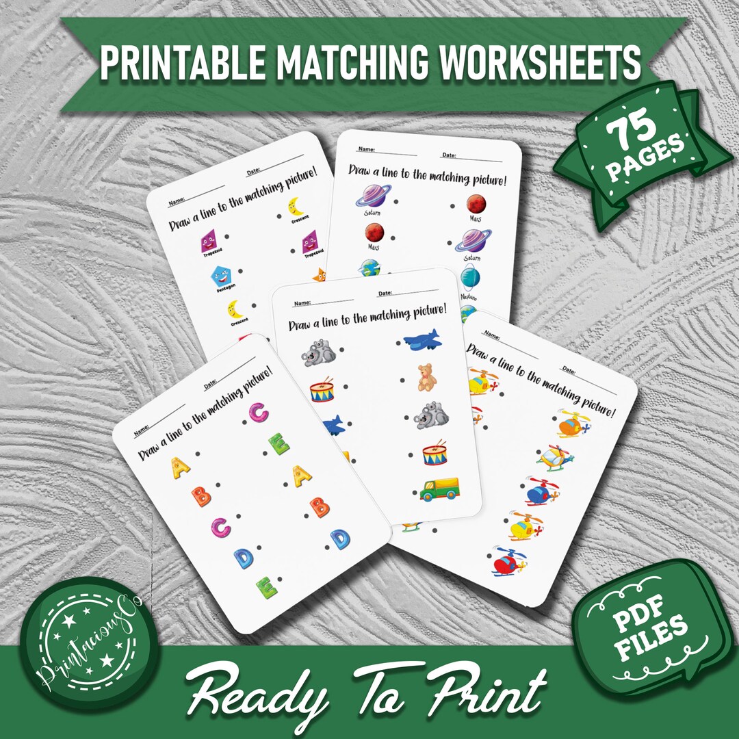 75 Printable Matching Worksheets Match the Picture Montessori ...