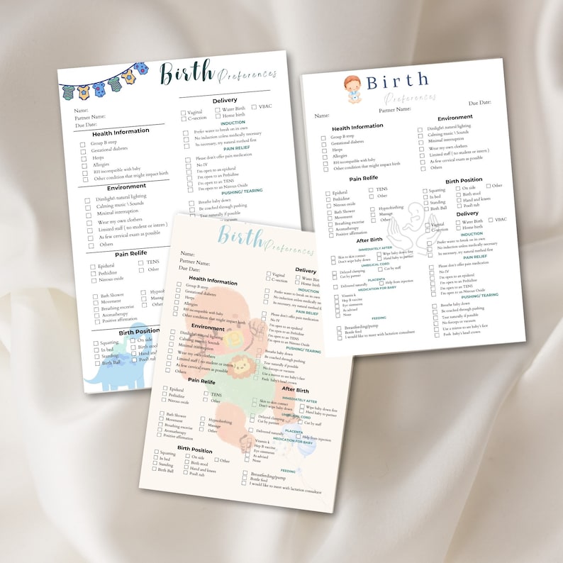 10 Birth Plan Template Bundle Visual Birth Plan Birth Chart Editable ...