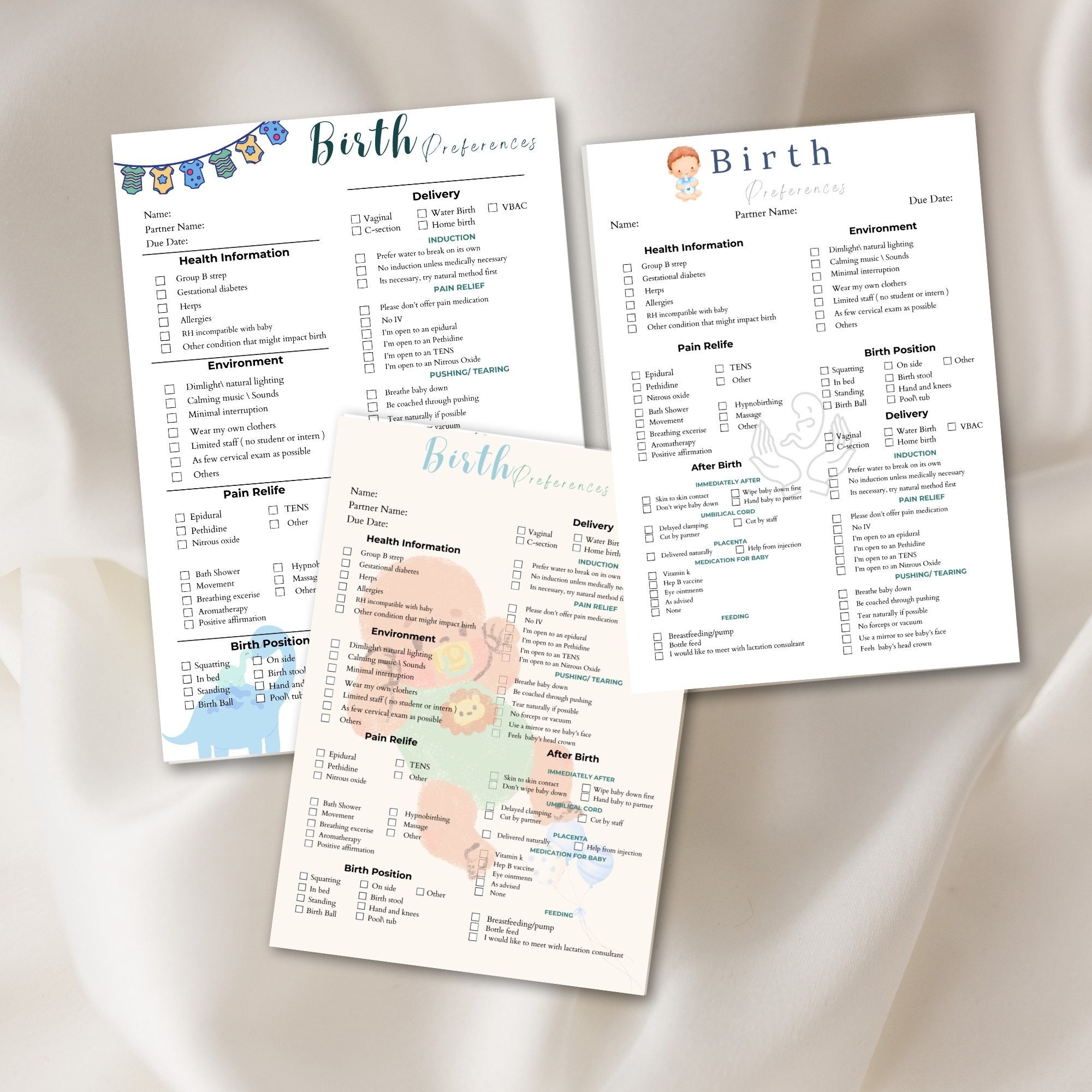 10 Birth Plan Template Bundle Visual Birth Plan Birth Chart Editable ...