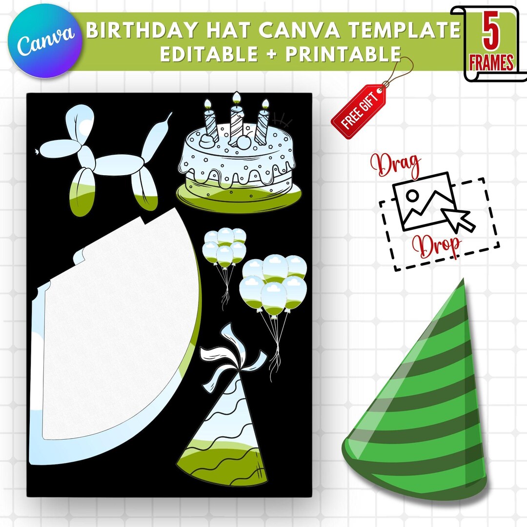 Editable Birthday Hat Canva Template |custom Party Hat Template |paper ...
