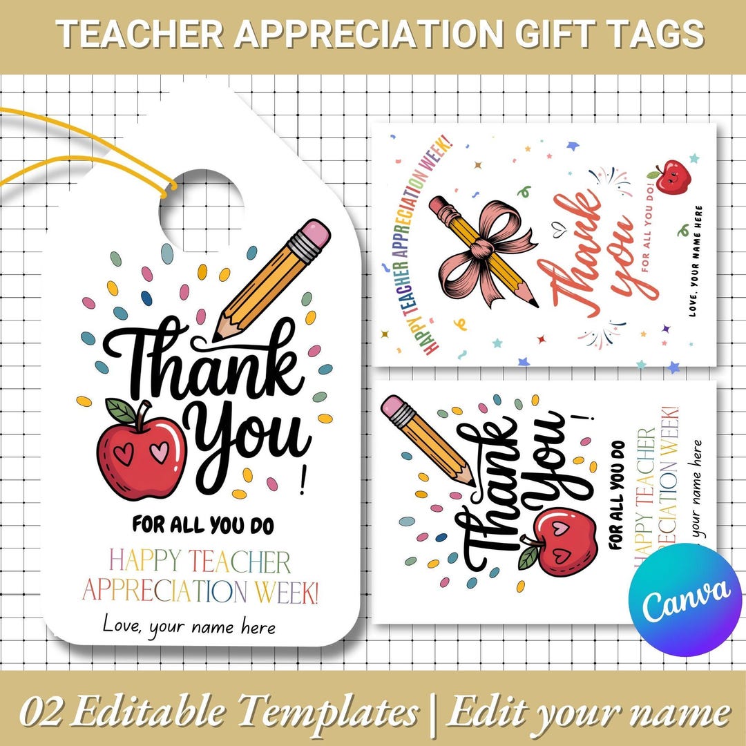Teacher Appreciation Gift Tag: Printable Thank You Card (PDF) - Etsy