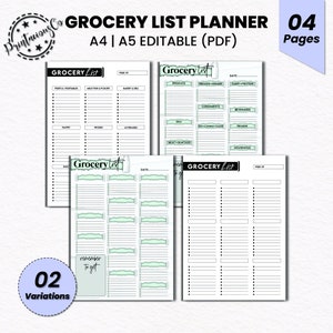 Grocery List Editable Template | Food Shopping List | Grocery Planner ...