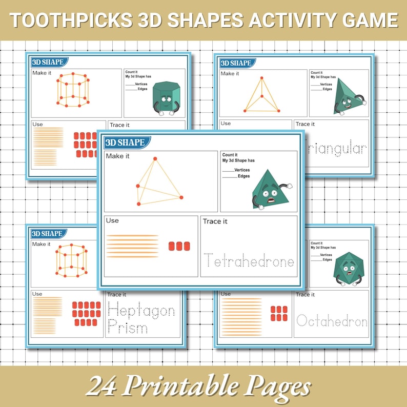 Toothpicks 3D Shapes Activity: Kids Learning Game (printable) - Etsy