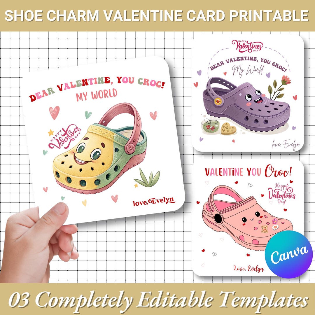 Shoe Charm Valentine Template editable Printable Canva Template custom ...