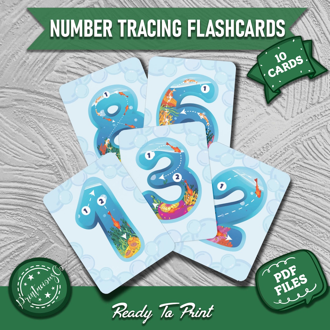 Printable Number Tracing Flashcards Preschool Counting Flashcards Lines ...