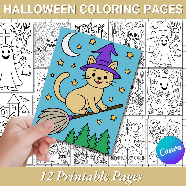Halloween Coloring Pages: Printable Canva Template for Kids (classroom ...