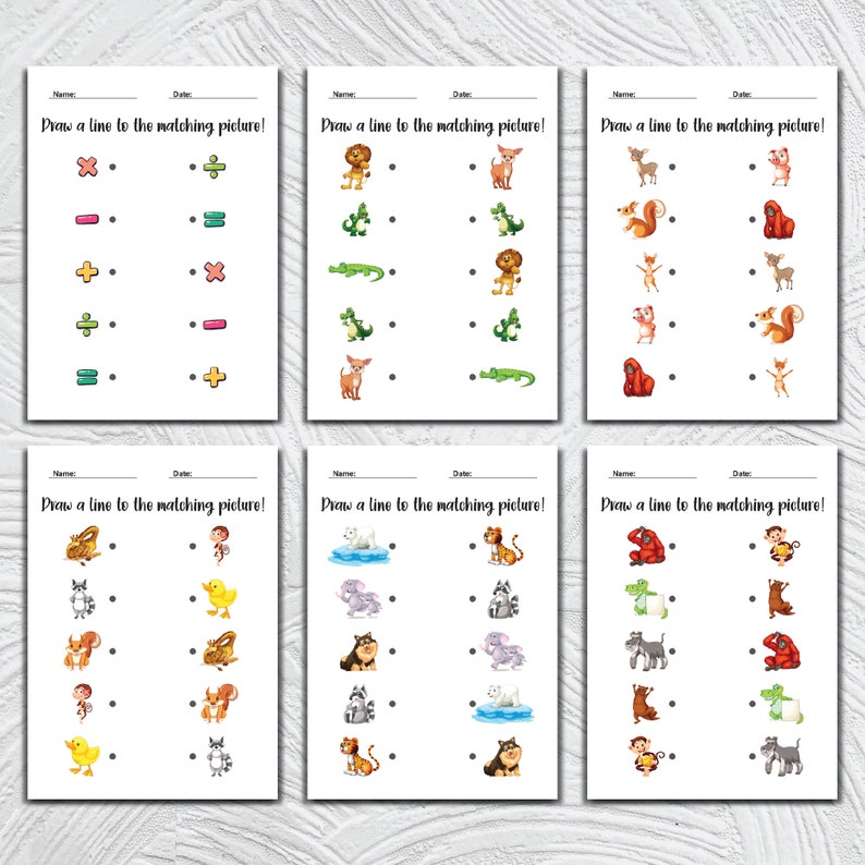 75 Printable Matching Worksheets Match the Picture Montessori ...