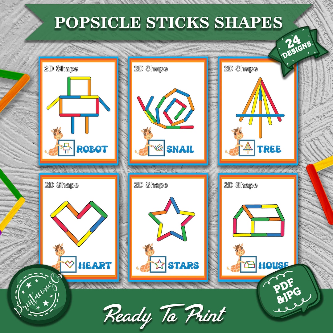 Popsicle Sticks Shapes Activity Game for Toddlers Montessori Activities ...