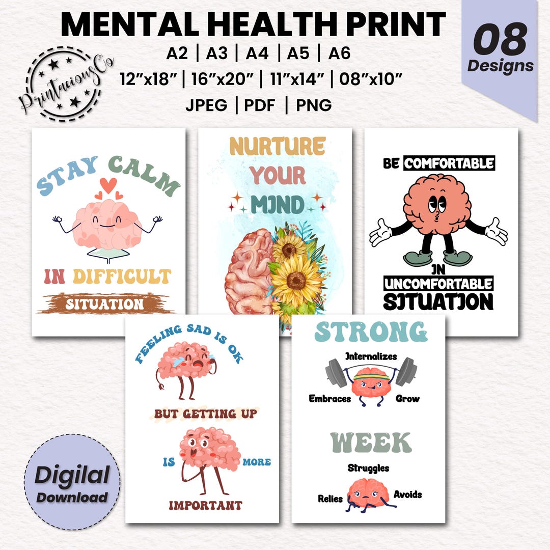 8 Mental Health Poster Bundle | Therapy Office Decor | Psychology ...