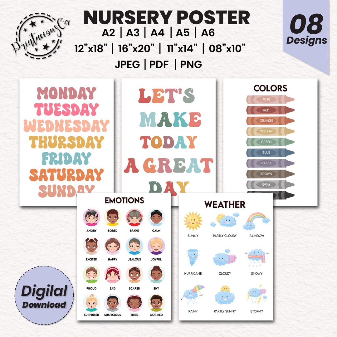 Nursery Educational Poster Bundle | 8 Homeschool Learning Prints ...