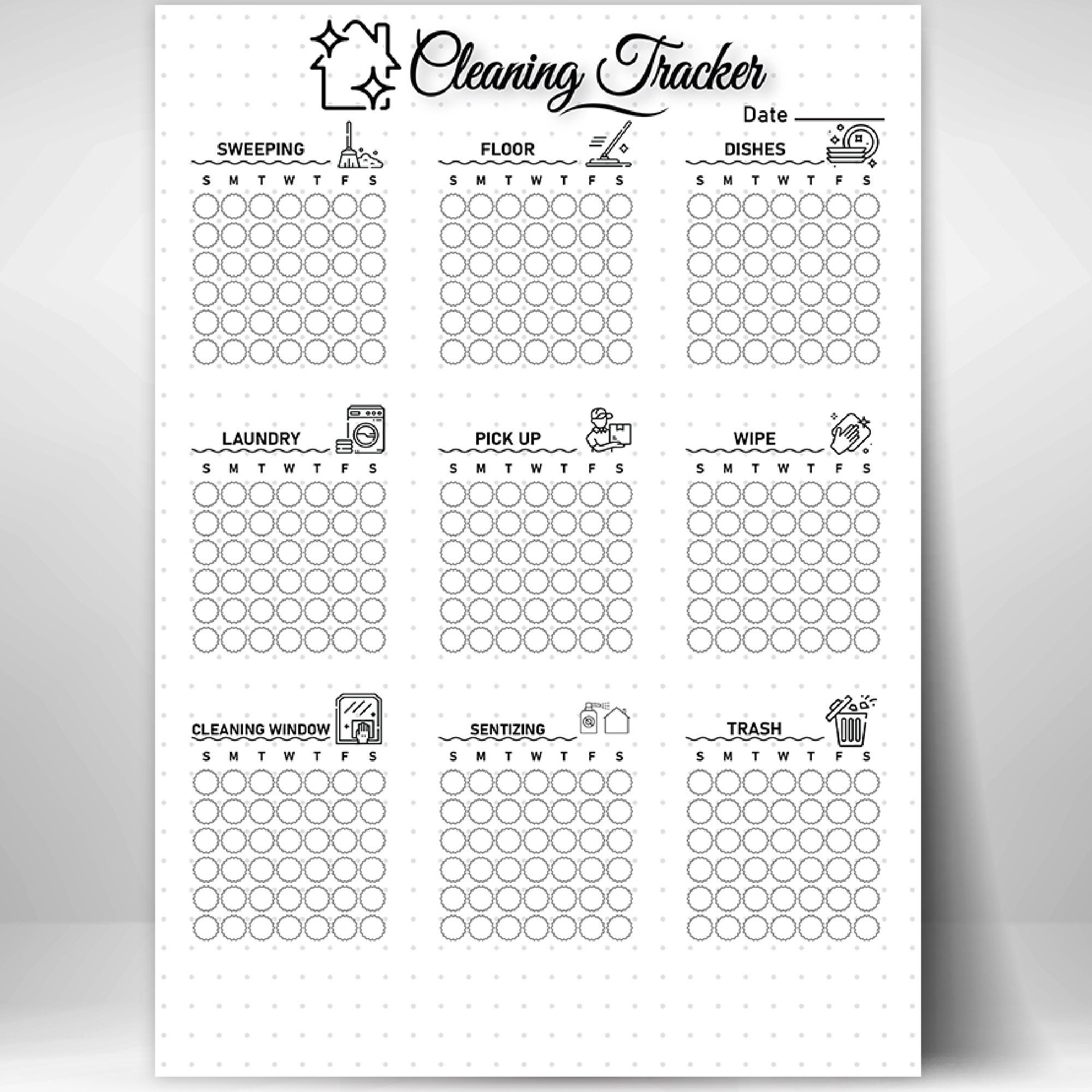 Cleaning Tracker A4 Journal Page Printable Tracker Cleaning List Chores ...
