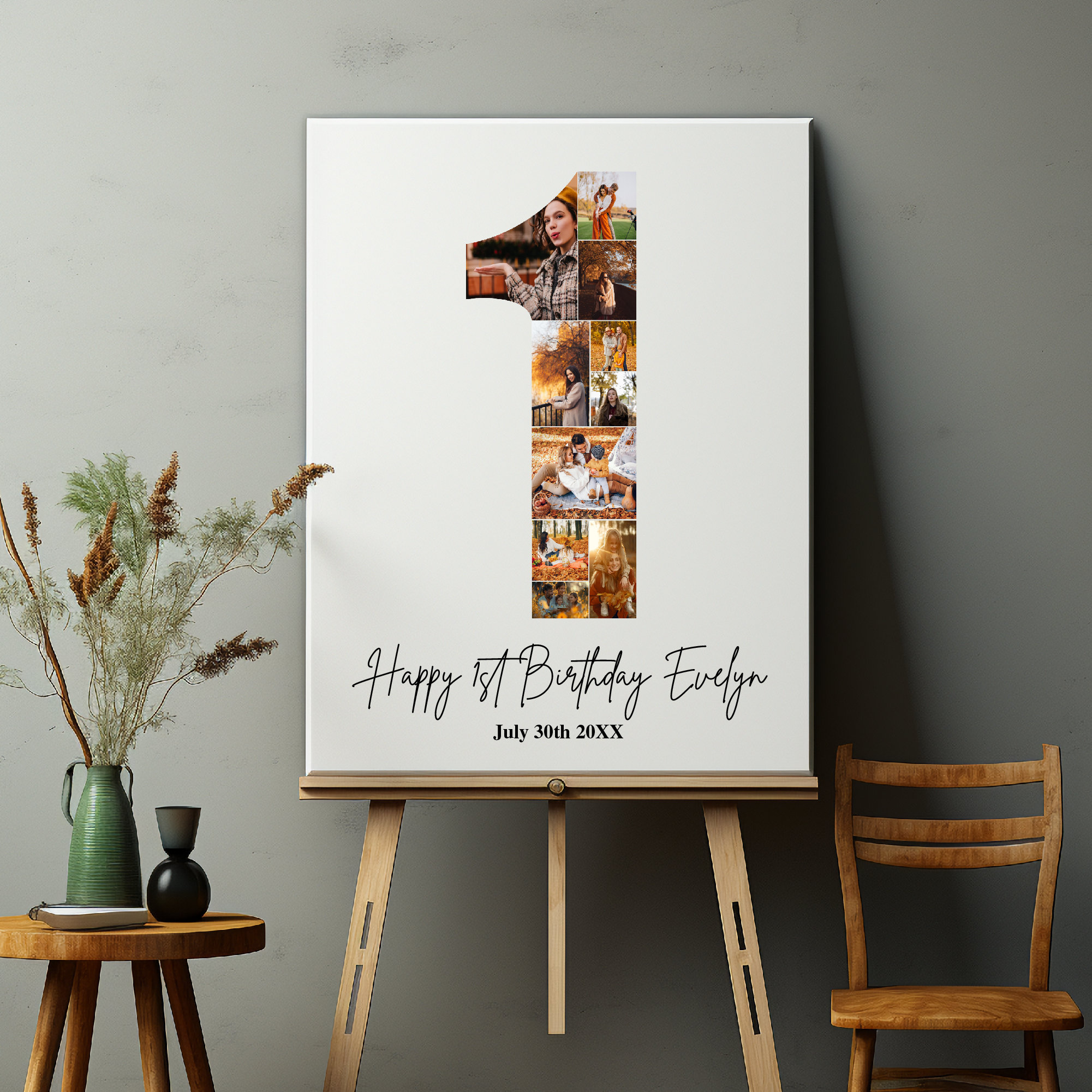 Customizable Birthday Number 1 Photo Collage Printable Canva Frames ...