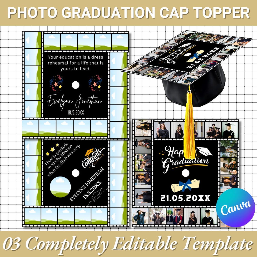 Photo Graduation Cap Topper Template |editable + Printable Canva ...