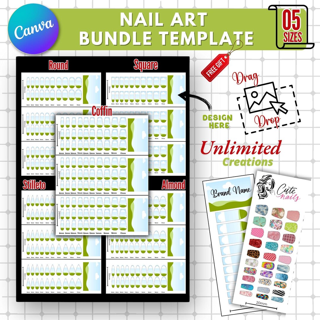 Editable Nail Art Canva Frame Bundle Template |custom Nail Design ...