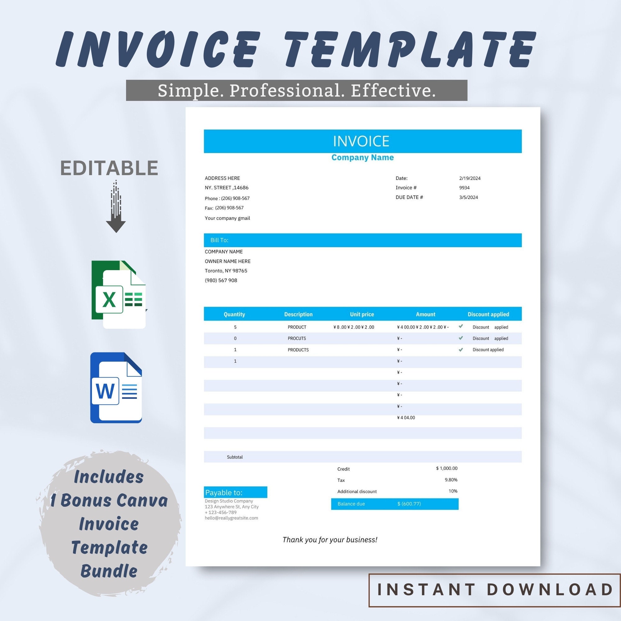 Invoice Template Business Invoice Modern and Professional Invoice ...
