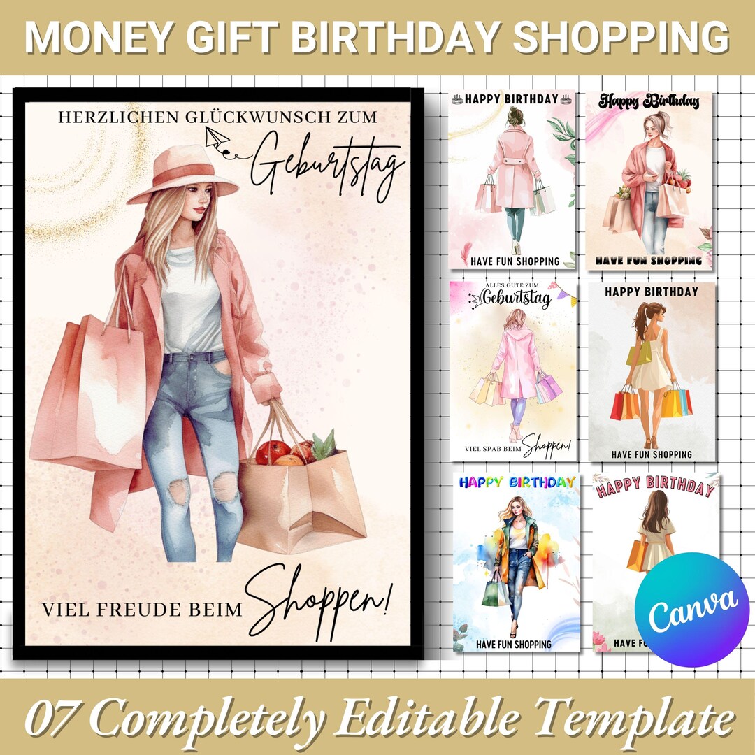 Birthday Money Gift Template: Editable Shopping Theme (canva) - Etsy