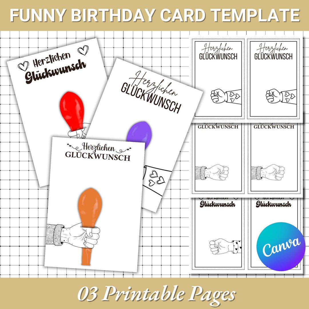 Funny Birthday Card Template |printable Birthday Balloon Card |special ...