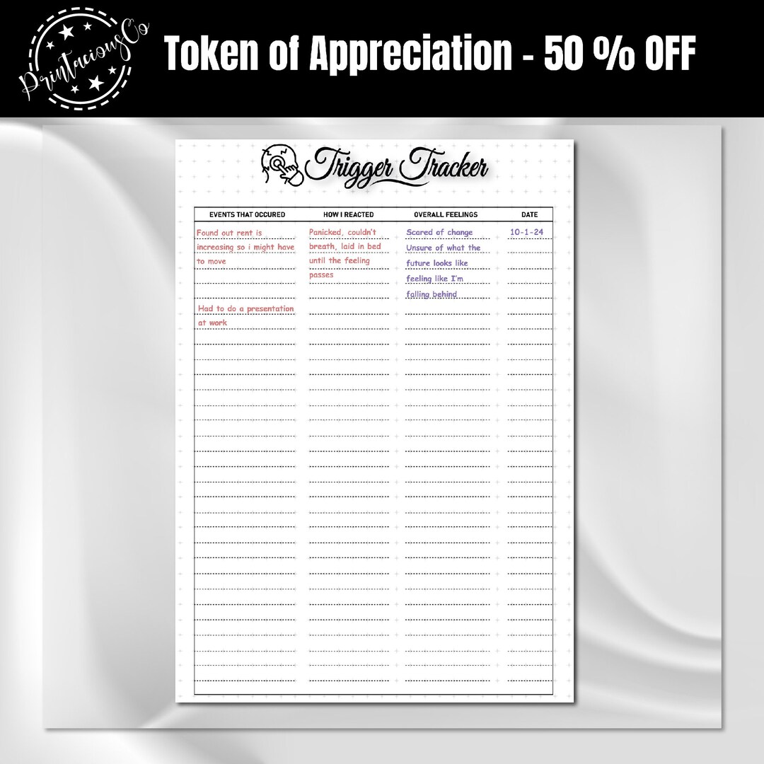 Trigger Tracker A4 Journal Page Printable Tracker Anxiety Tracker ...