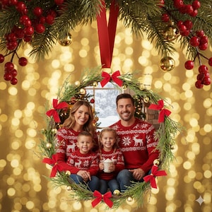 Christmas Photo Ornament Template | DIY Holiday Wreath (digital ...