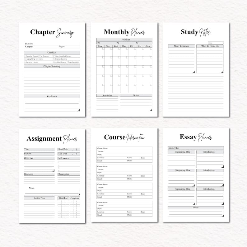 Editable College Planner Bundle Student Planner Printable Study Planner ...