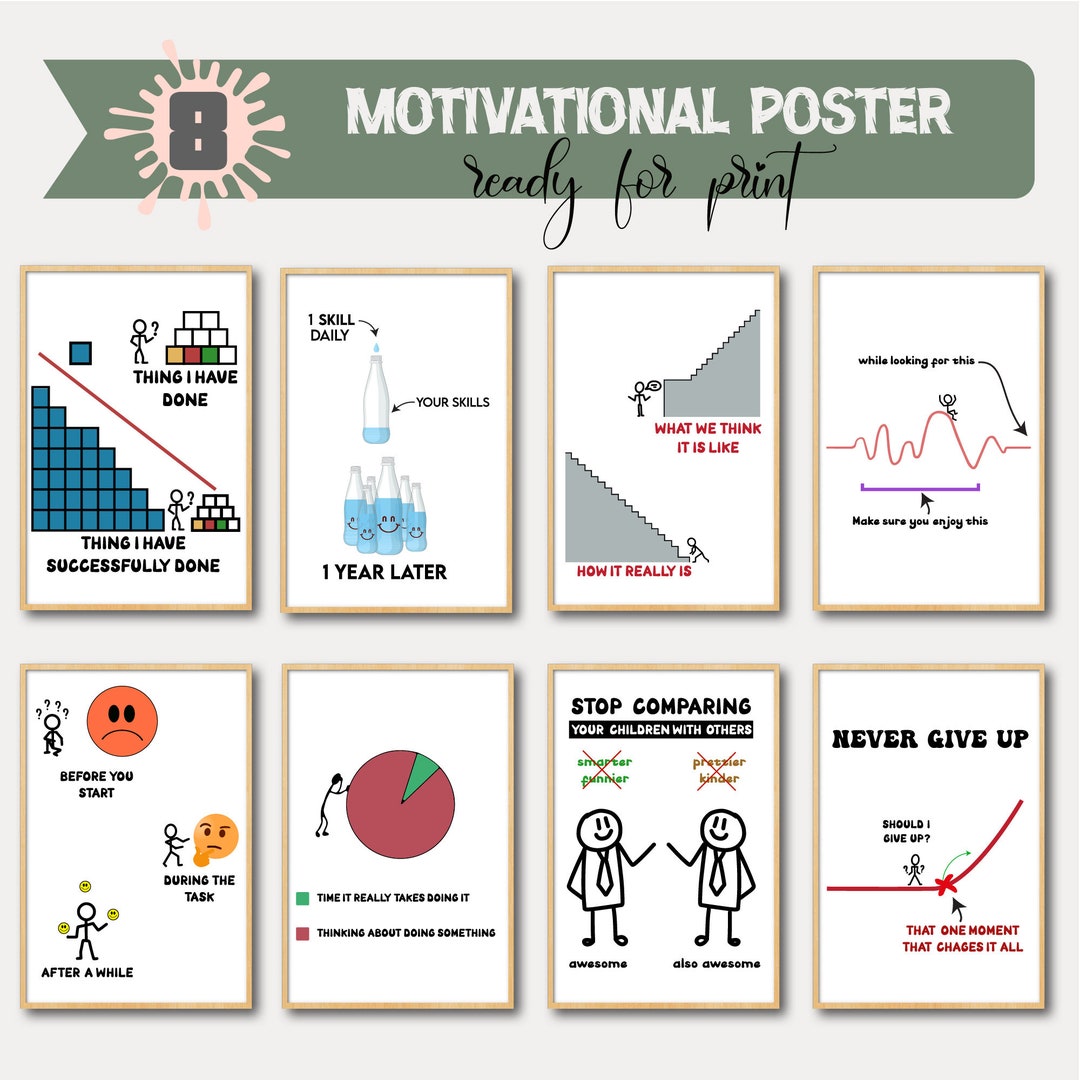Set of 8 Motivational Posters Therapy Office Decor Positive Affirmations Wall Art Motivational ...