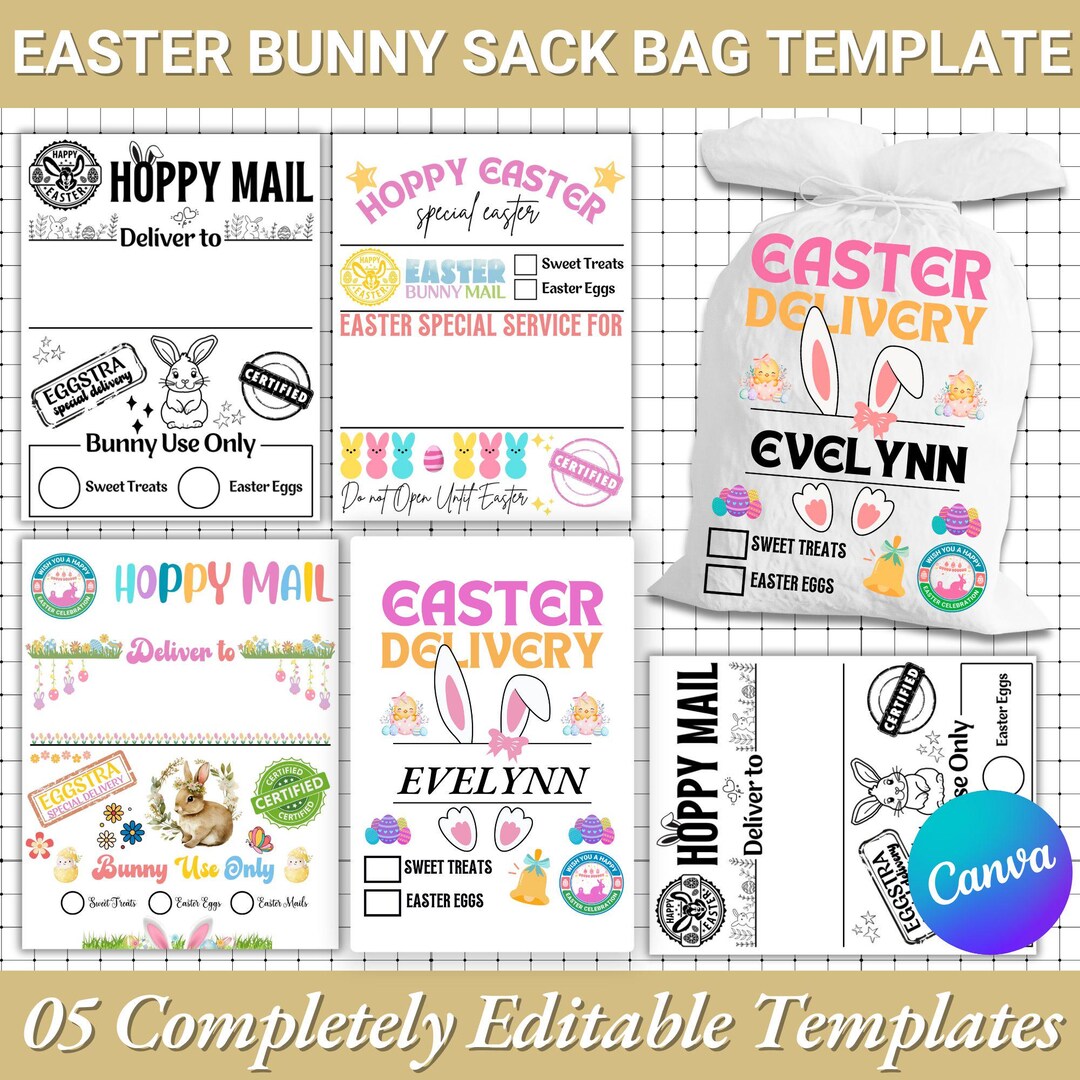 Easter Bunny Sack Bag Template: Editable Canva Design (digital Download ...