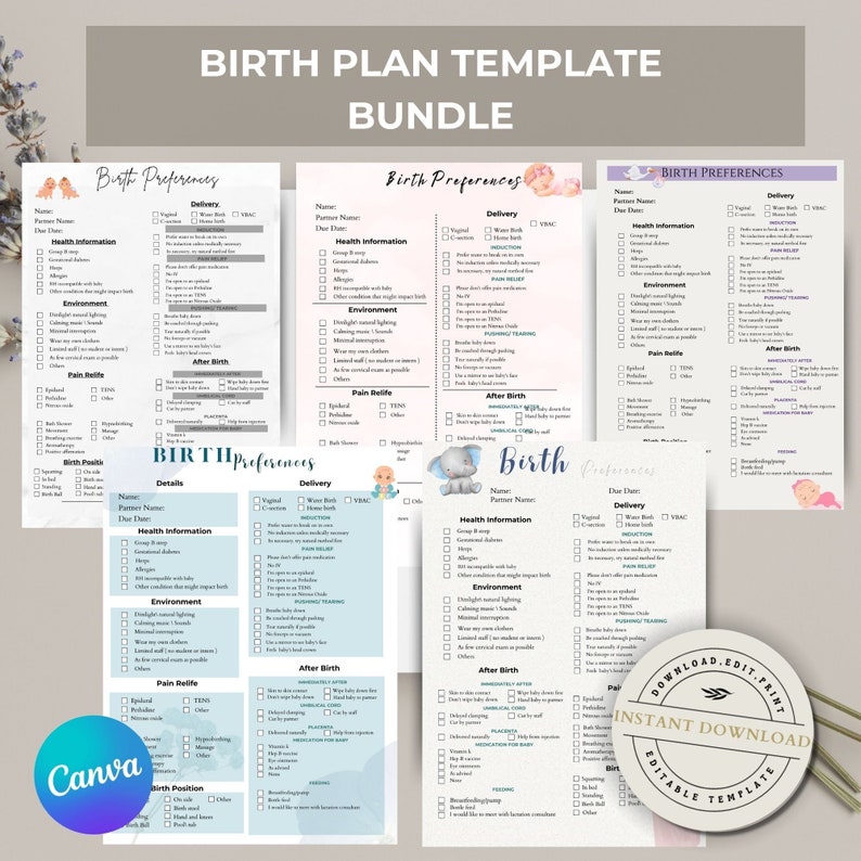 10 Birth Plan Template Bundle Visual Birth Plan Birth Chart Editable ...