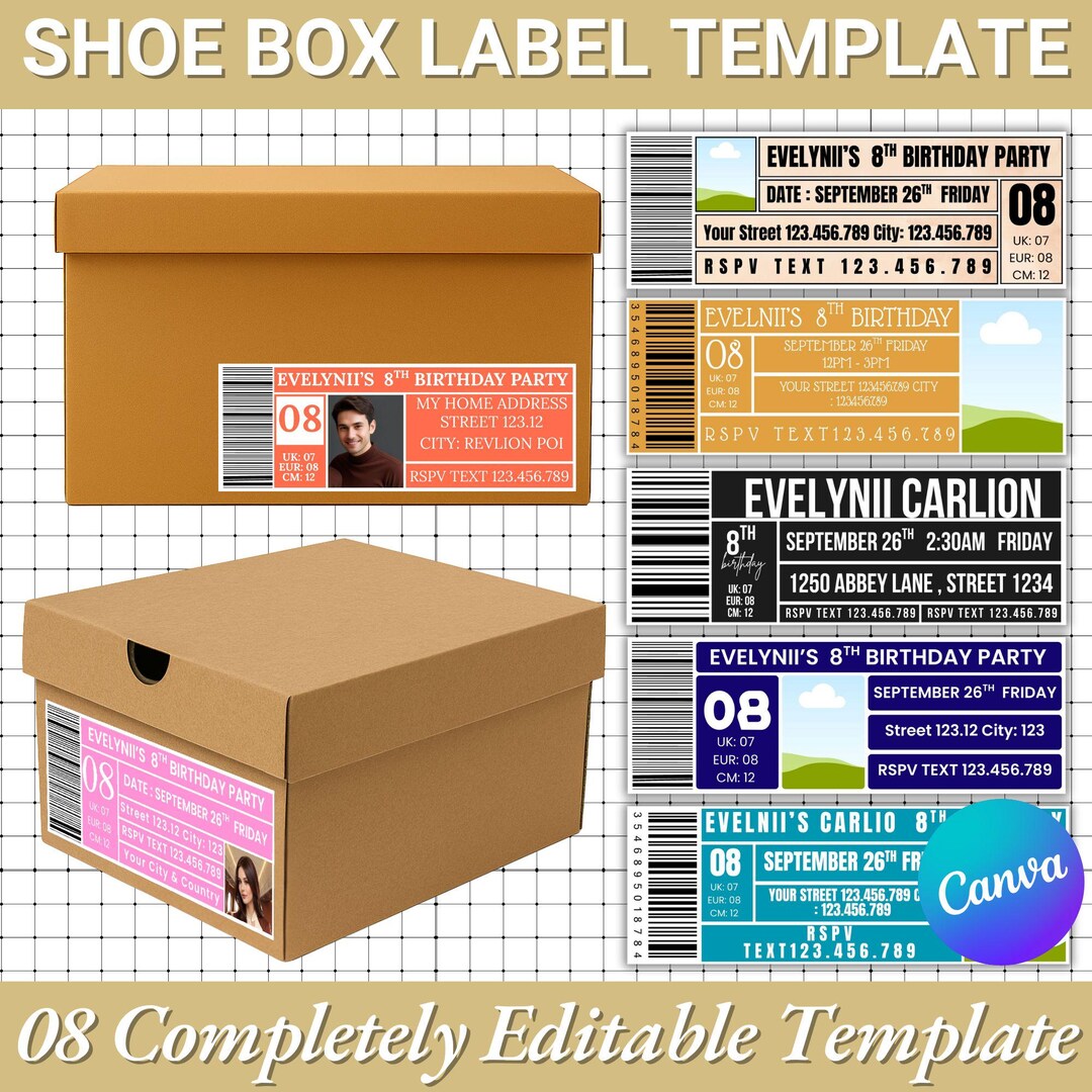 Editable Shoe Box Label Template: Custom Packaging (canva Digital ...