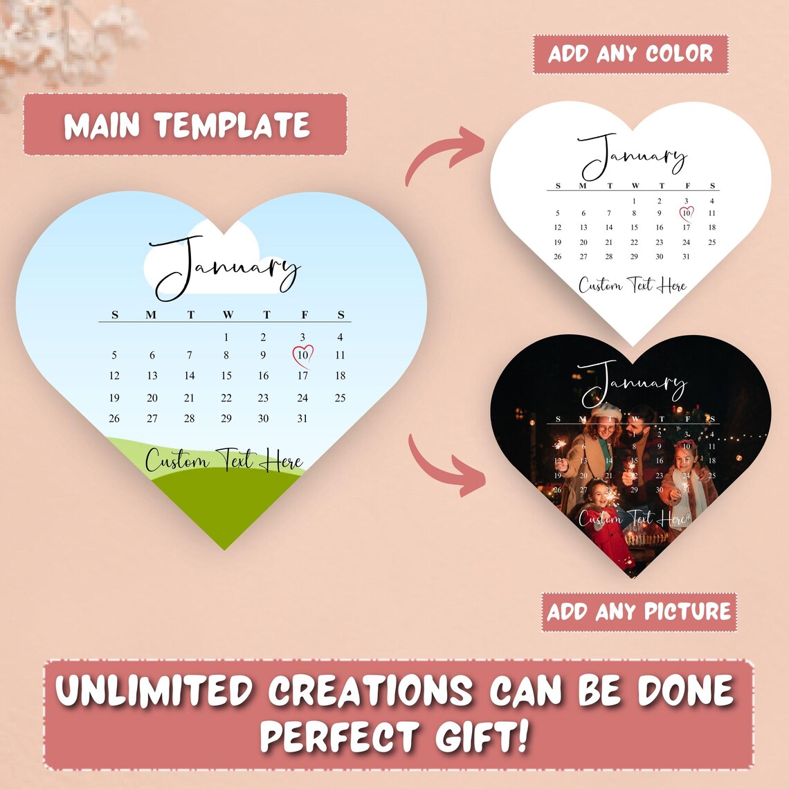 Burn Away Cake Topper Calendar Template: Editable 2026 Design (digital ...