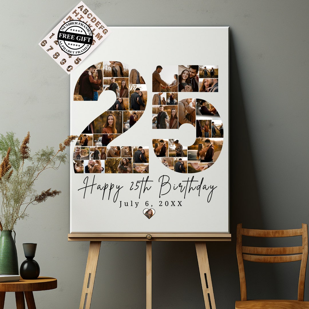 25th Birthday Number Photo Collage Personalized 25th Birthday Gift for ...