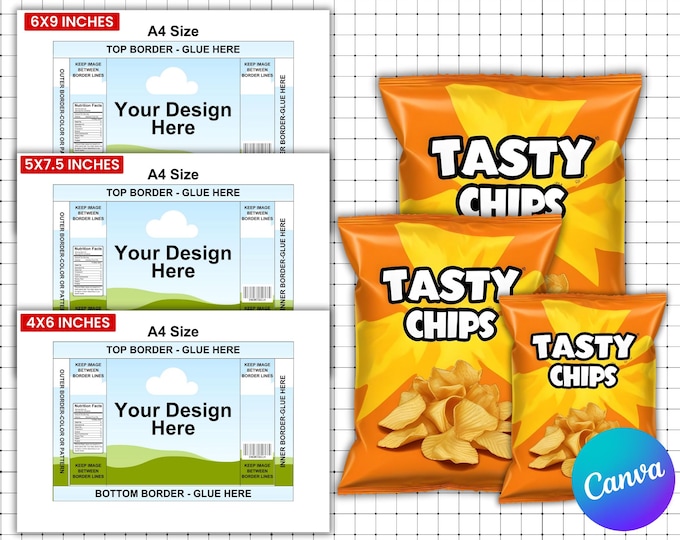 Chip Bag Template, Blank Chip Bag, Chip Bag Label, Party Chip Bag, Chip ...
