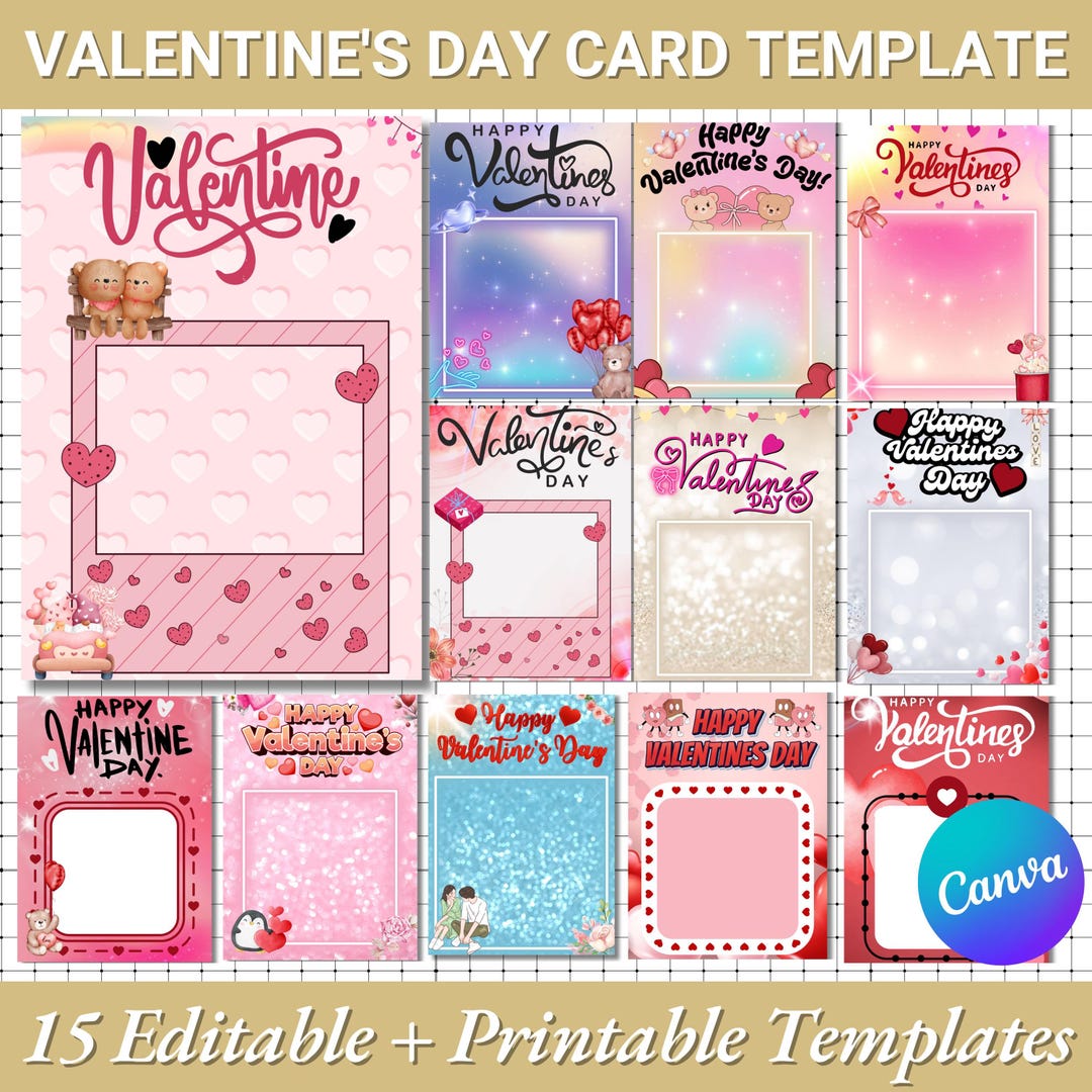 Valentine's Day Card Templates: Editable Canva Designs (printable) - Etsy