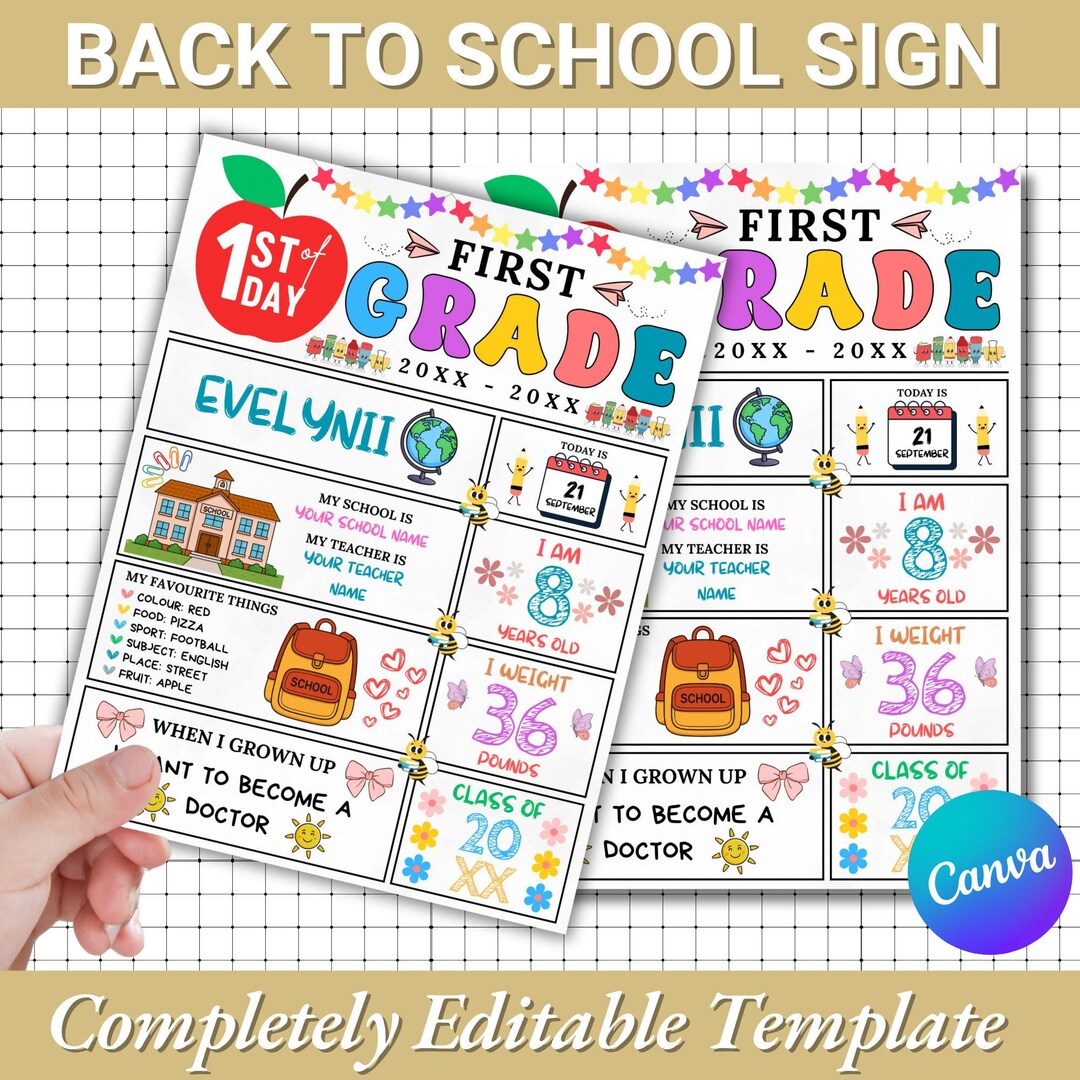 Editable Back to School Sign: Canva Template (digital Download) - Etsy