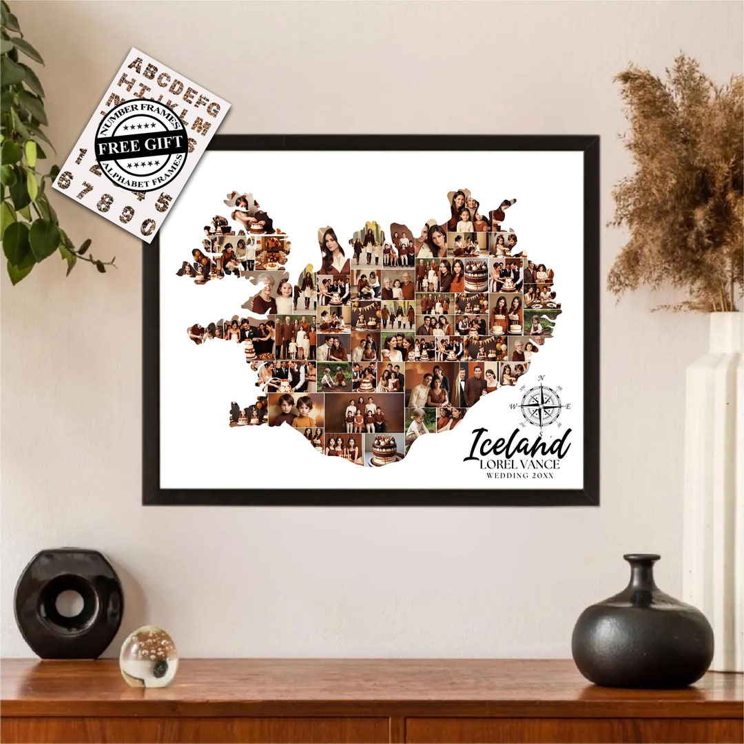 Editable Iceland Map custom Photo Collage custom Photo Collage Gift ...
