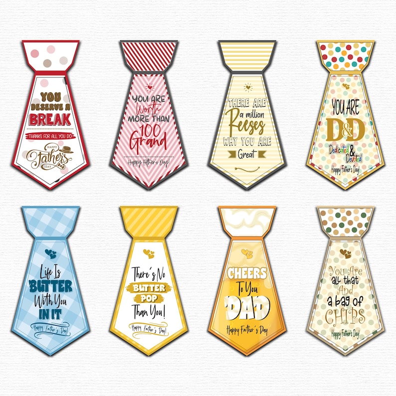 Printable Father's Day Chocolate Tie Tags: DIY Gift (PDF) - Etsy