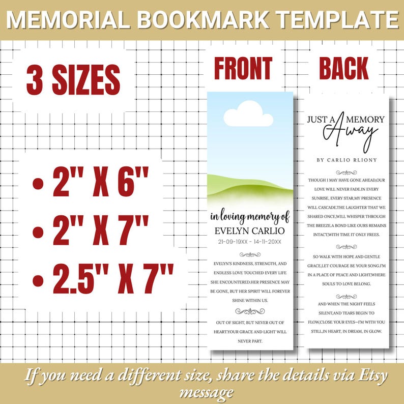 Memorial Bookmark Template |editable Funeral Bookmark |remembrance ...