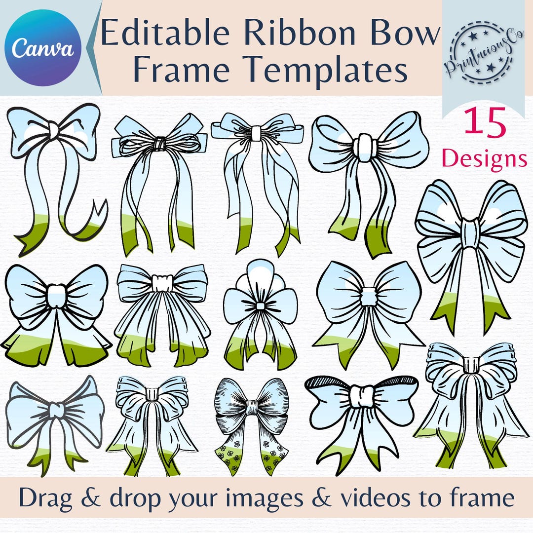 15 Editable Bows & Ribbons Canva Frame Template Bow Collection SVG ...